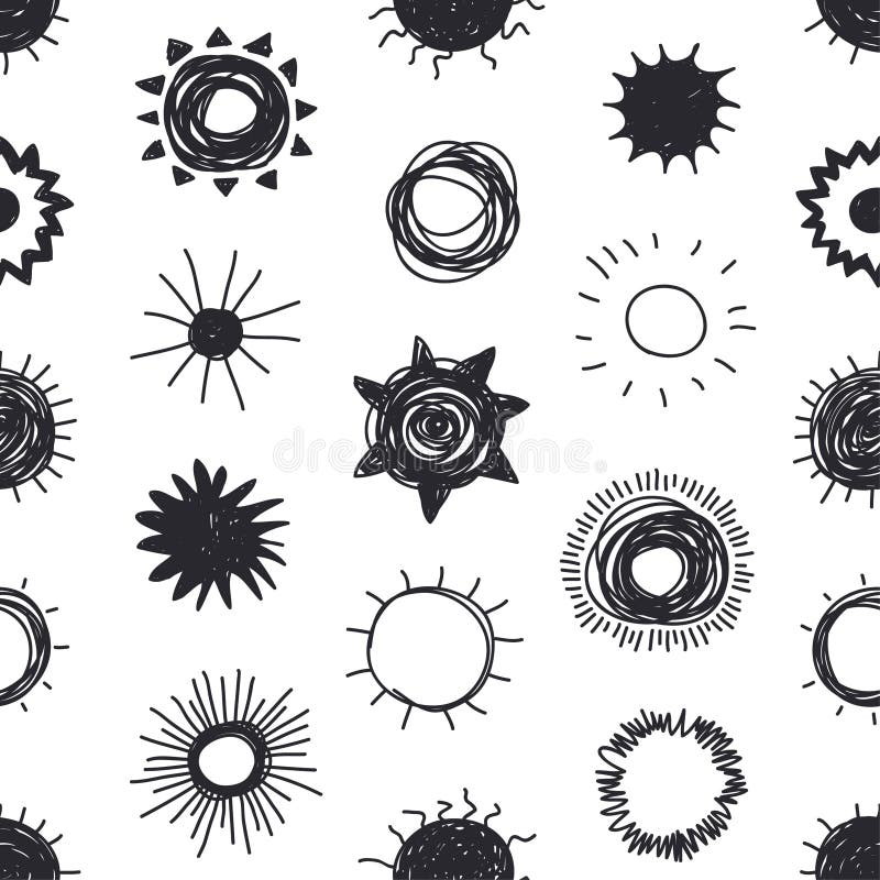Hand Drawn Illustration Sun. Doodle Style Seamless Pattern Stock Vector ...