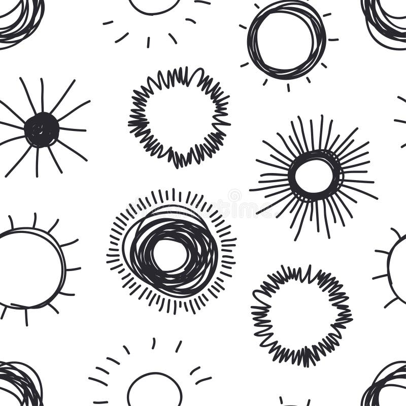 Hand Drawn Illustration Sun. Doodle Style Seamless Pattern Stock Vector ...