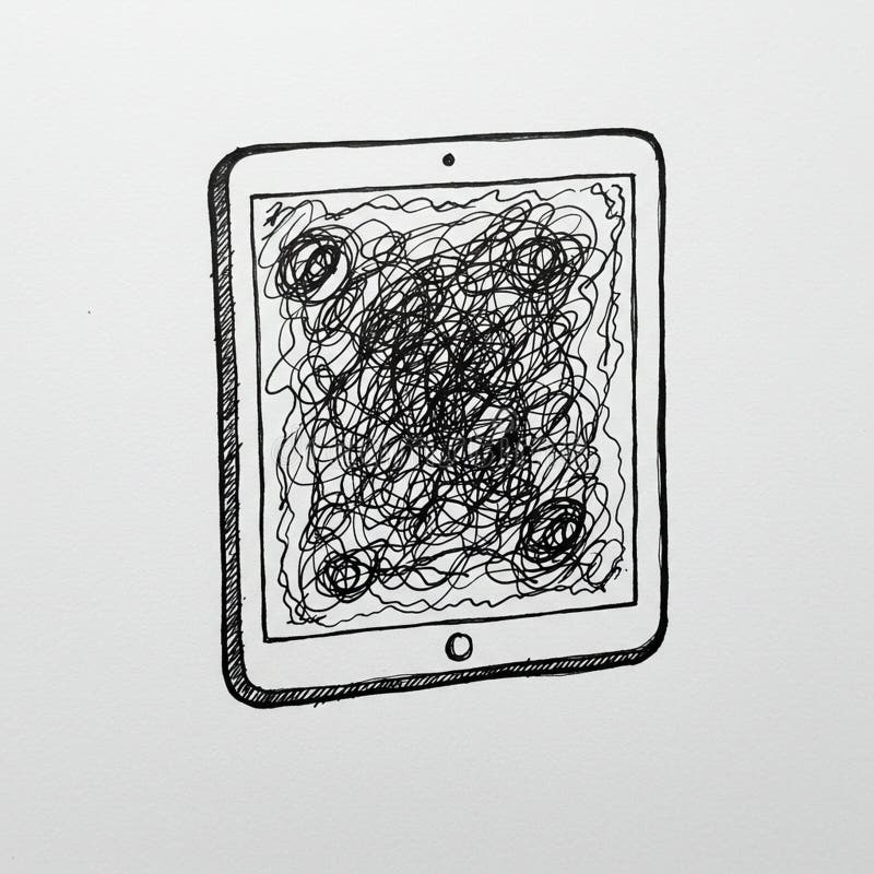 Hand-drawn Illustration of a Tablet with a Scribble-filled Screen. the ...