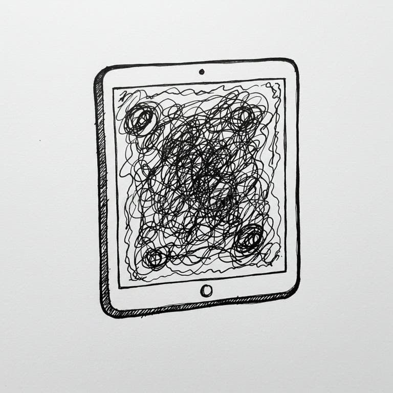 Hand-drawn Illustration of a Tablet with a Scribble-filled Screen. the ...
