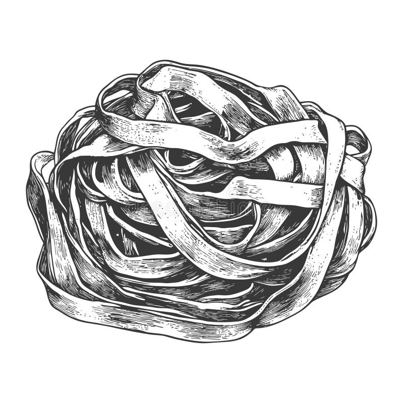 Delicious Fresh Tagliatelle Pasta, Hand-Drawn Illustration Stock Vector ...