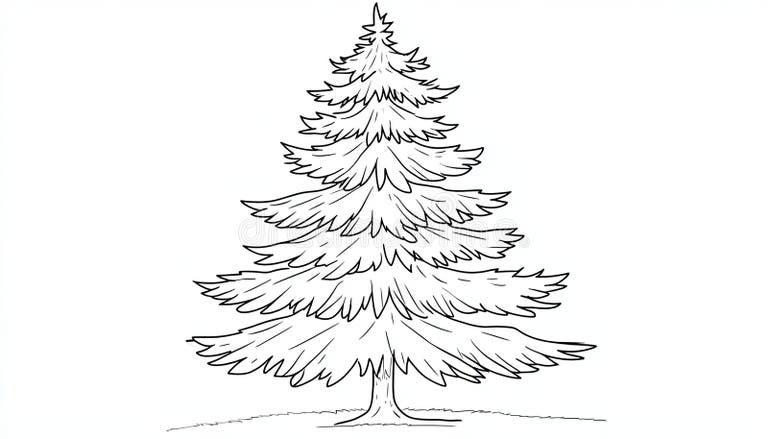 Hand-drawn Illustration of a Tall Evergreen Tree with Branches and ...