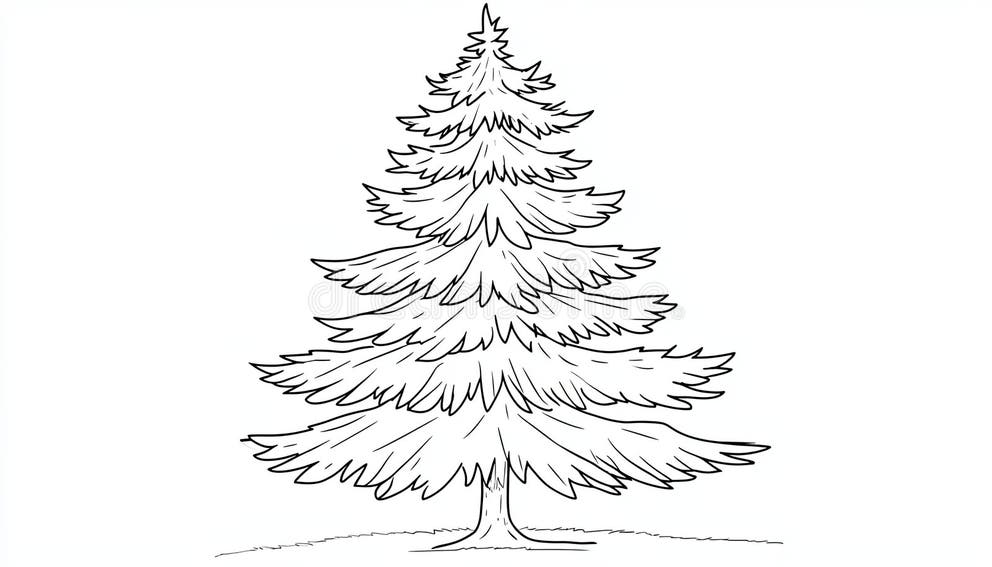 Hand-drawn Illustration of a Tall Evergreen Tree with Branches and ...