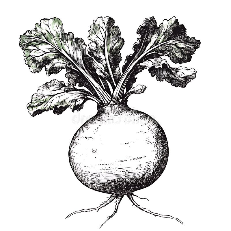 Hand-drawn Illustration of a Turnip with Leaves Ink Sketch Stock ...