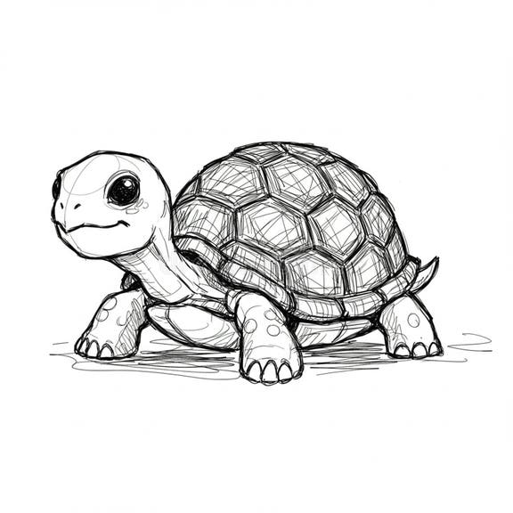 A Hand-drawn Illustration of a Turtle with a Dome-shaped Shell ...