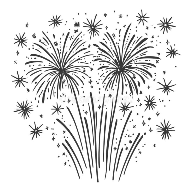 Hand-Drawn Fireworks Celebration: Festive Sparkling Night Sky Design ...