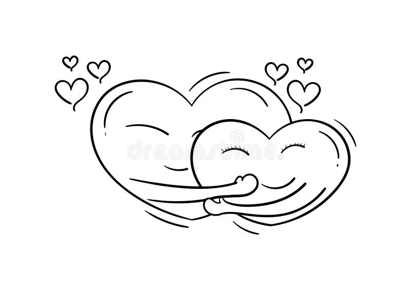 Hand Drawn Illustration of Two Hearts Hugging Stock Vector ...