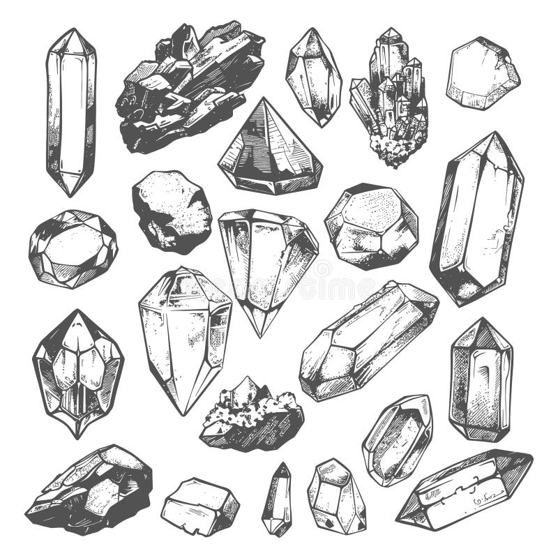Collection of Hand-Drawn Crystal and Mineral Sketches Stock Vector ...