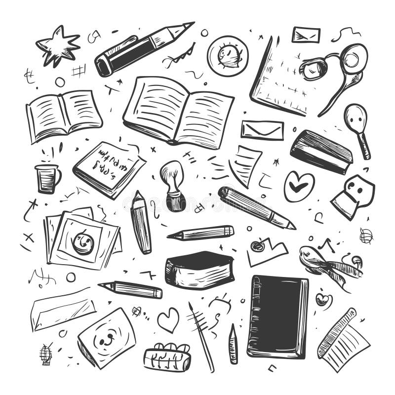 Hand-drawn Doodle Collection of Stationery and Books for Students and ...