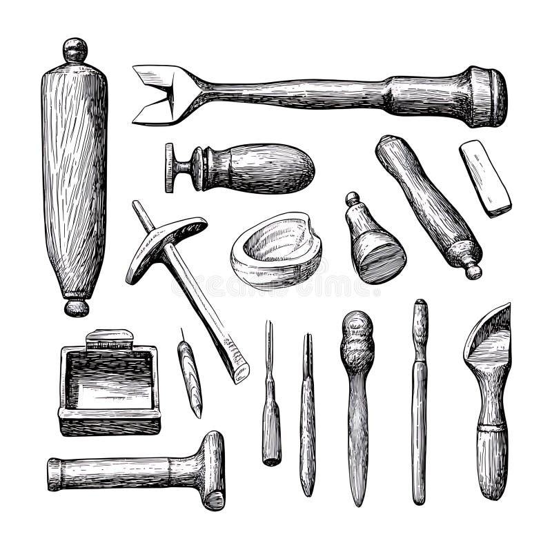 Hand-drawn Illustration of Various Vintage Tools Stock Illustration ...