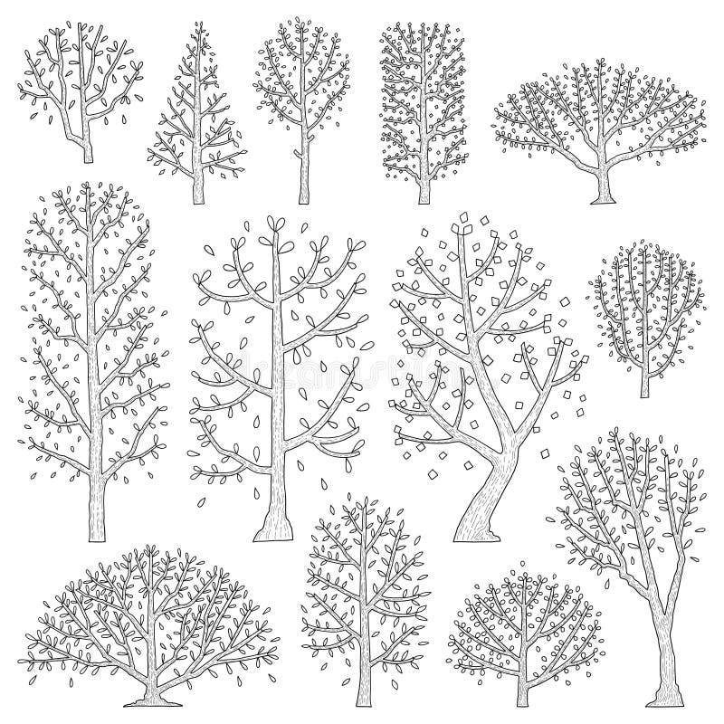 Hand Drawn Illustration Vector Set of Side View Trees Stock Vector ...