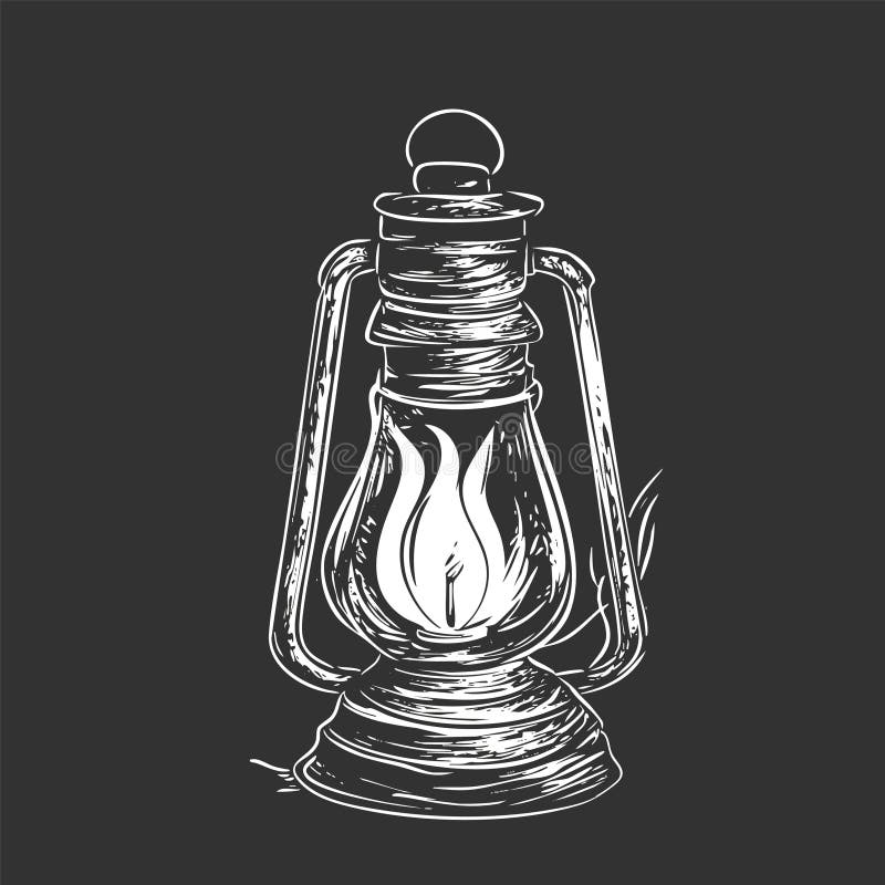 Hand-drawn Illustration of a Vintage Lantern with a Flame. Stock ...