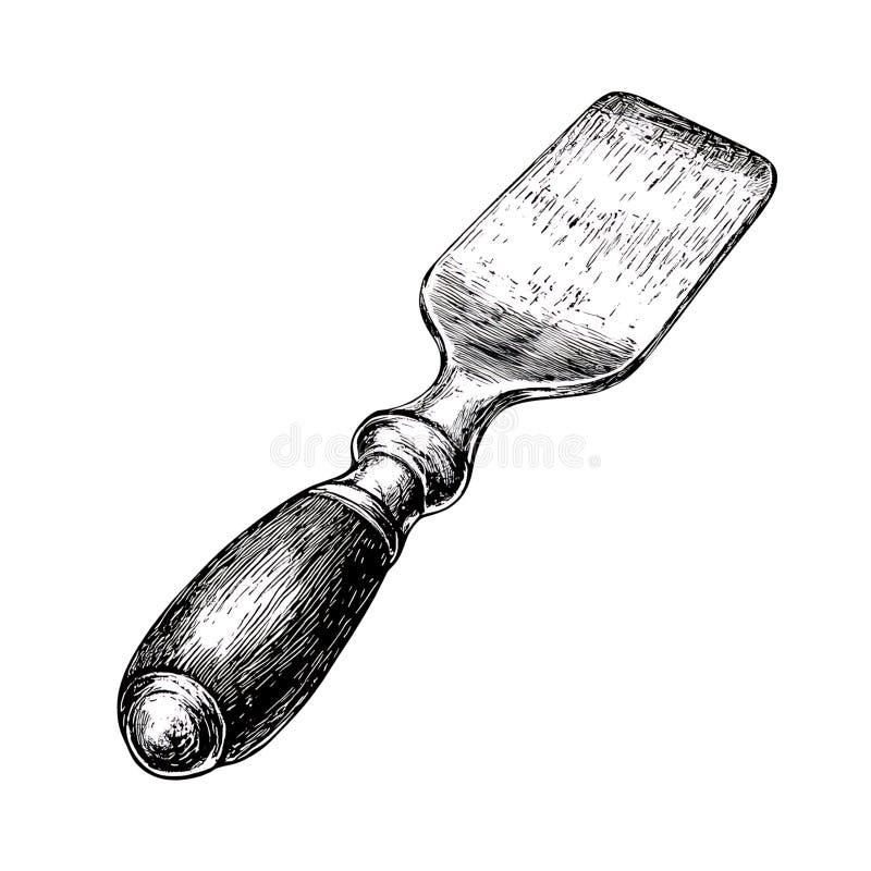Hand-drawn Illustration of a Vintage Spatula with Wooden Handle Stock ...