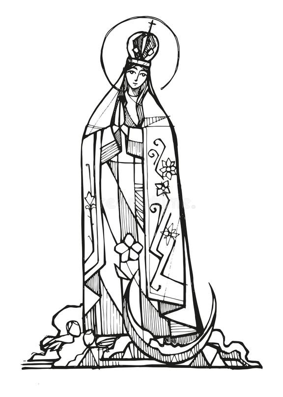 Hand Drawn Illustration of the Virgin of the Immaculate Conception ...