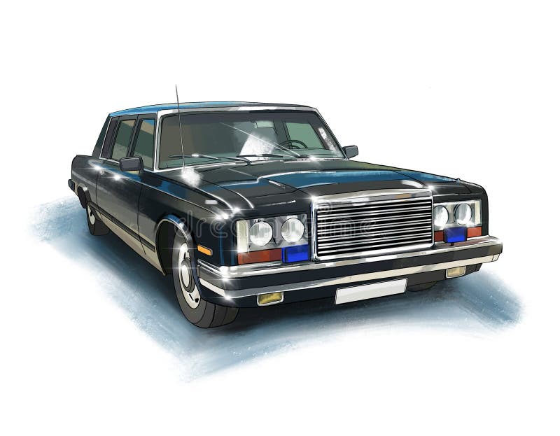 Hand Drawn Illustration,white Retro Car in Two Angles. Stock ...