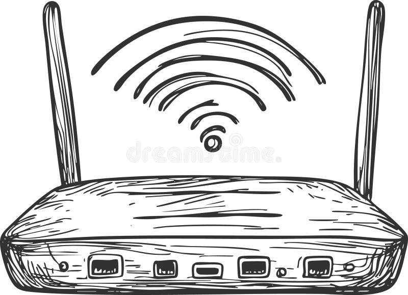 Hand-drawn Illustration of a WiFi Router with Signal Waves. Stock ...