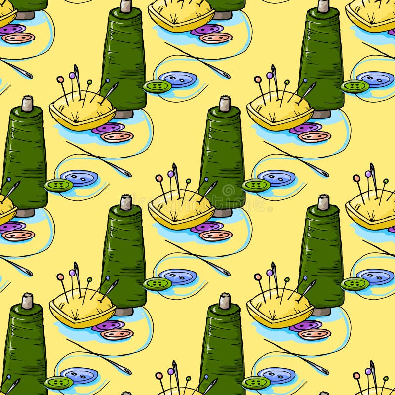 Hand-drawn Illustrations. Accessories for Needlework. Postcard Sewing ...