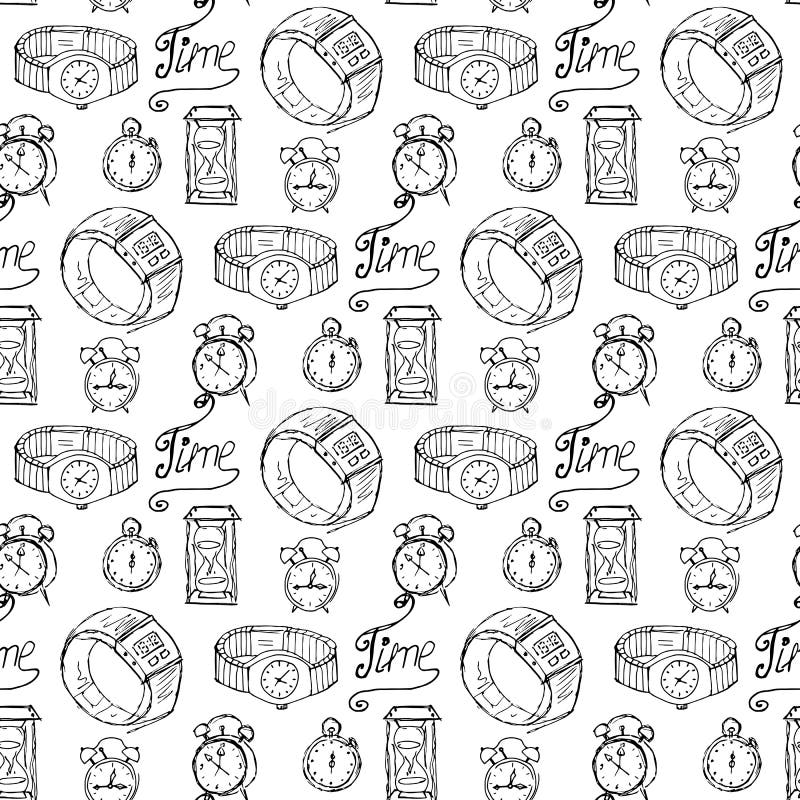 Hand-drawn Illustrations. the Clock on the Background with the ...