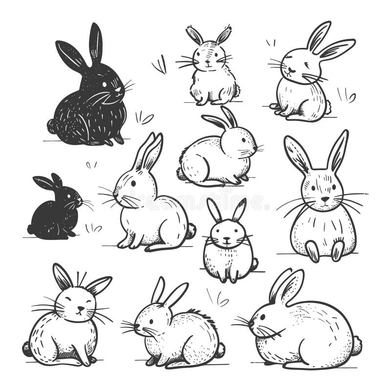 Adorable Collection of Hand-Drawn Bunnies: a Delightful Set of Ten ...