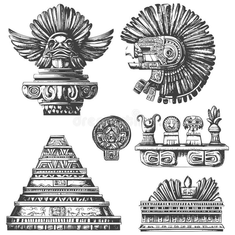 Ancient Mayan Architecture: Hand-Drawn Illustrations of Temples and ...