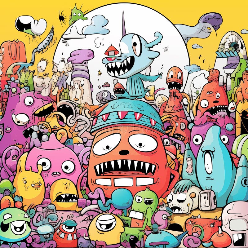 Colorful Cartoon Monsters. Doodle Style Stock Illustration ...