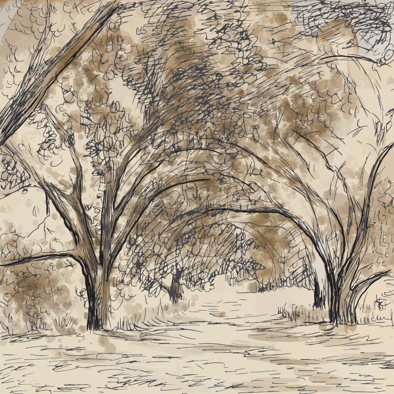 Landscape. Hand drawing stock illustration. Illustration of nature ...