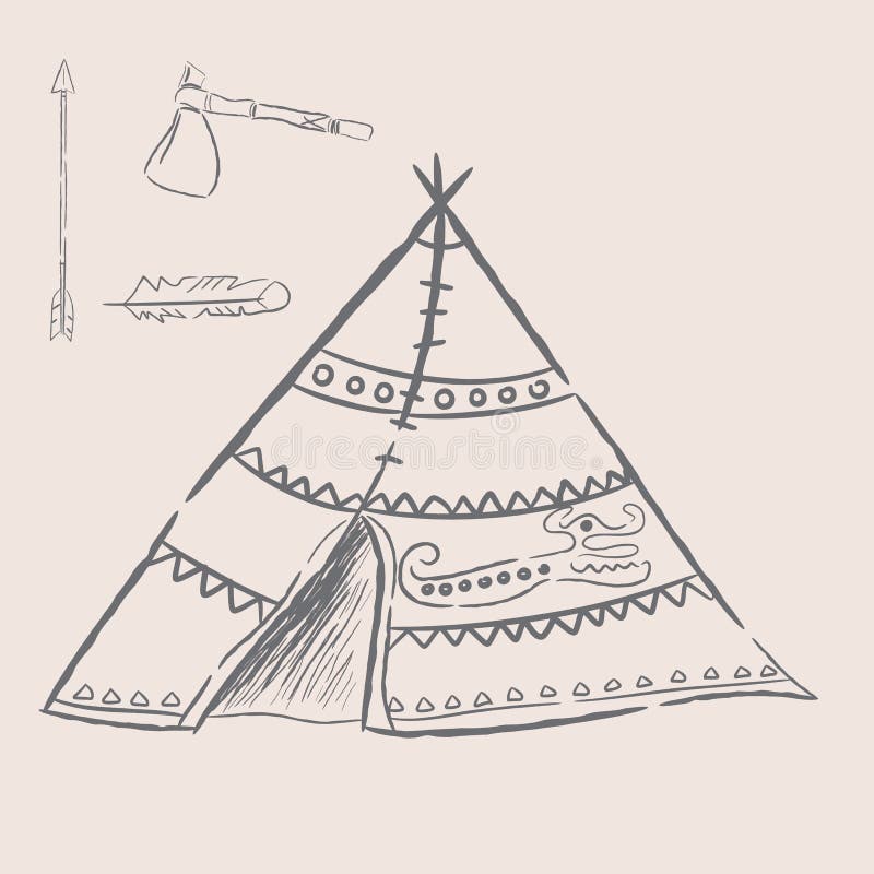 Hand Drawn Illustrations Wigwam with Decorative Elements Stock ...