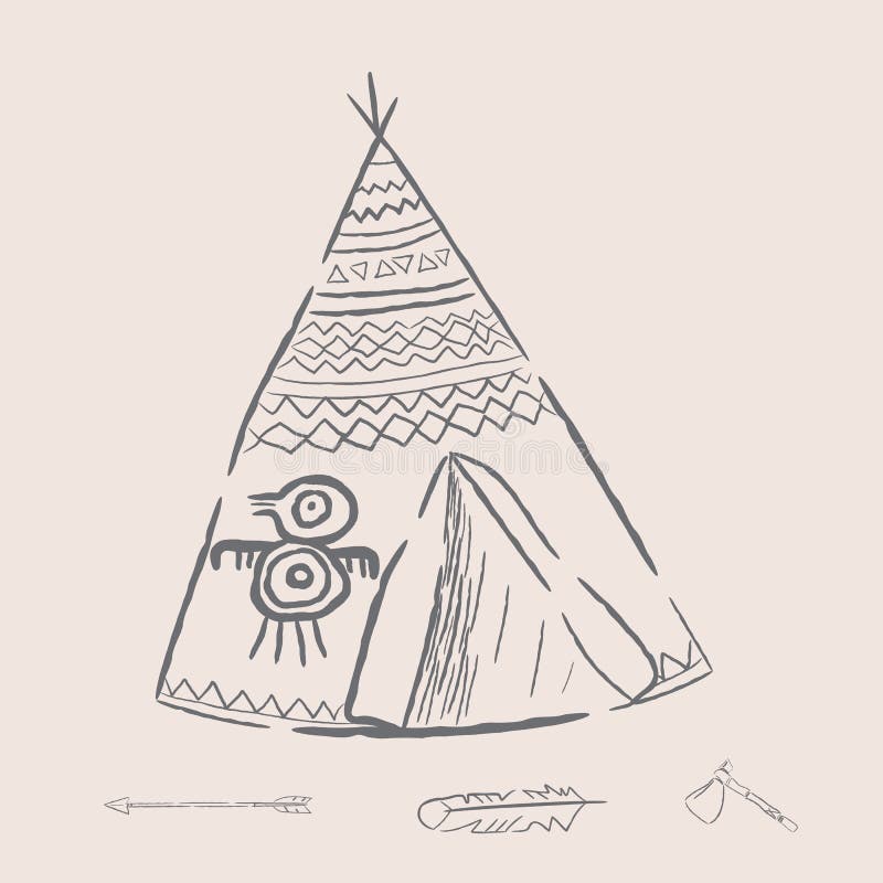 Hand Drawn Illustrations Wigwam with Decorative Elements Stock ...