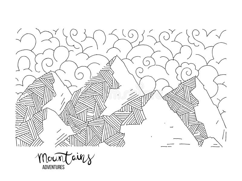 Hand Drawn Image of a Mountain Peak, Engraving Style, Grunge Textured ...