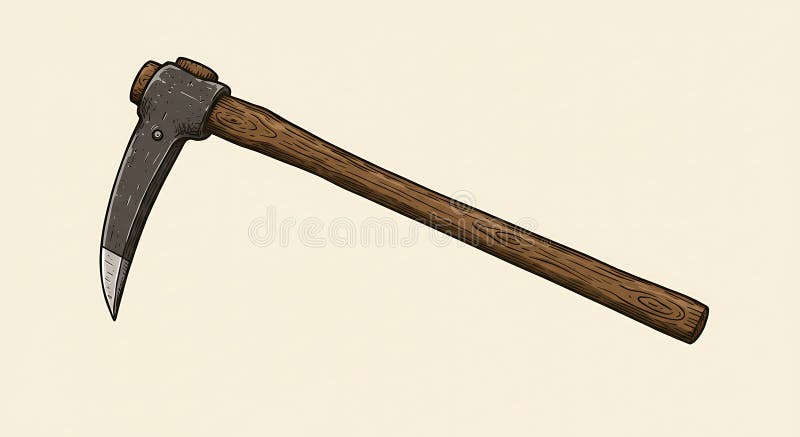 A Hand-drawn Image of a Pickaxe Features a Wooden Handle with Visible ...