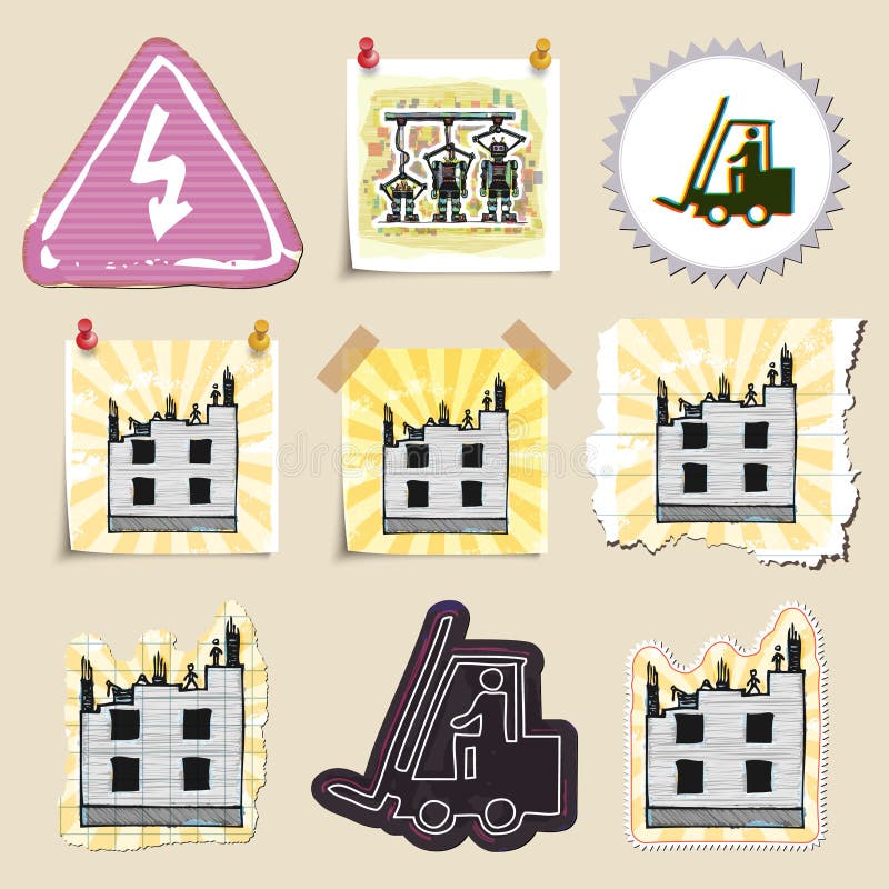 Hand Drawn Industrial and Construction Emblems Set Stock Illustration ...
