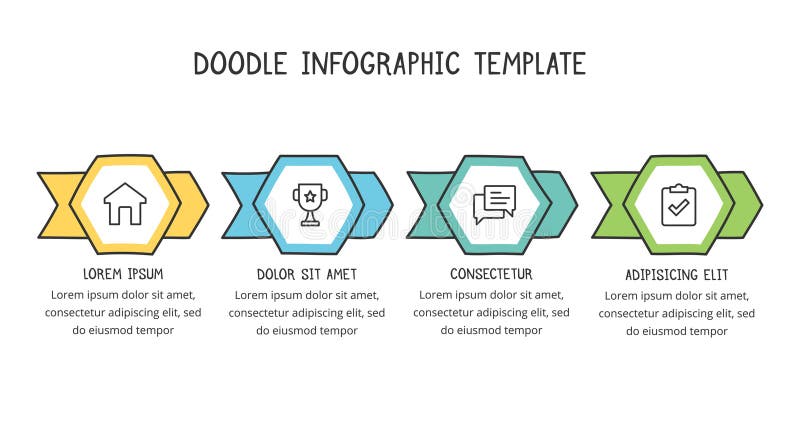 Hand Drawn Infographic Template with 4 Arrows Stock Illustration ...