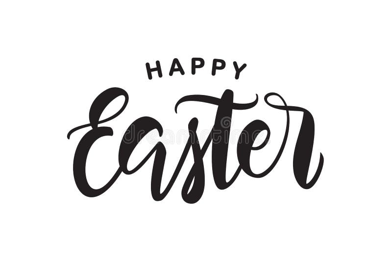 Hand Drawn Ink Brush Type Lettering of Happy Easter on White Background ...