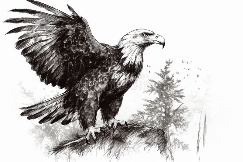 Hand Drawn Ink Illustration of an Eagle in Its Natural Habitat ...