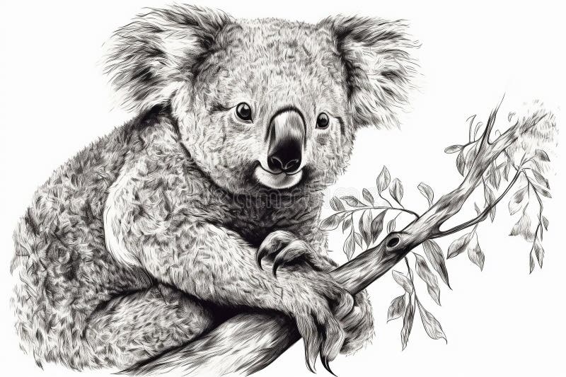 Hand Drawn Ink Illustration of a Koala Bear in Its Natural Habitat ...