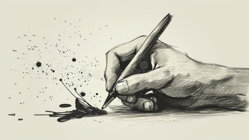 Hand-drawn Ink Illustration of a Hand Writing with a Pen Stock Image ...