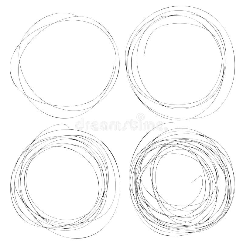 Hand Drawn Ink Line Circles, Scribble Circle, Circular Doodle Sketch Scribbles, Round Frames ...