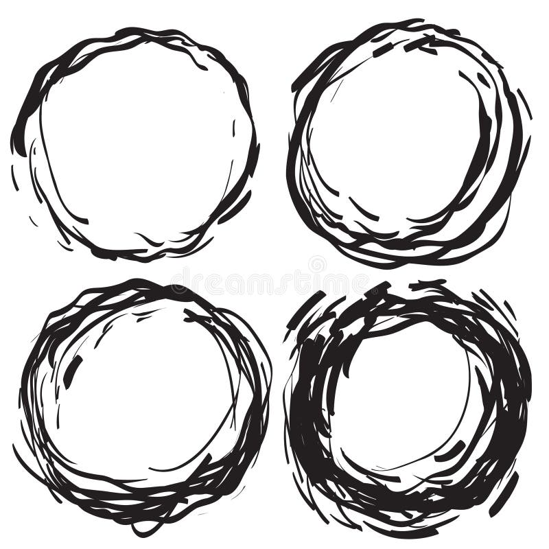 Hand Drawn Ink Line Circles, Scribble Circle, Circular Doodle Sketch ...