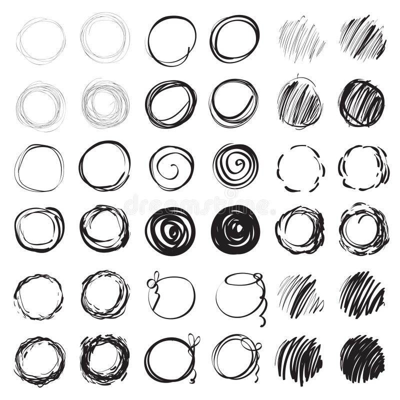 Hand Drawn Ink Line Circles, Scribble Circle, Circular Doodle Sketch ...