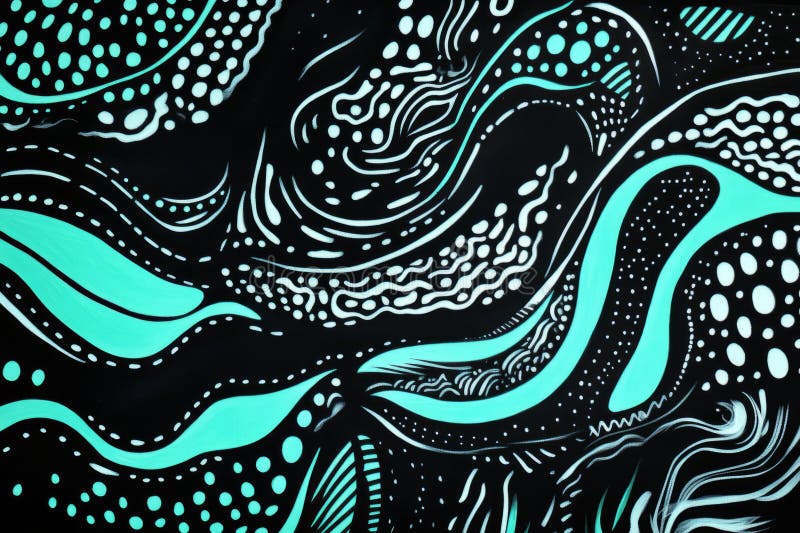 Hand-drawn Ink Patterns in Black and Turquoise, Layered with Fluid ...