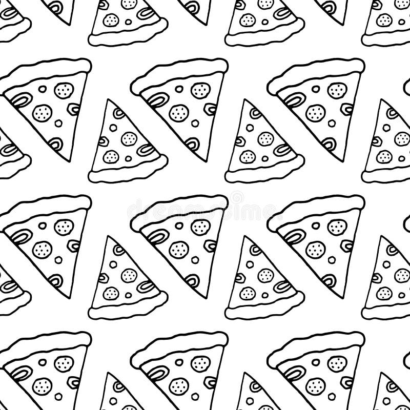 Hand Drawn Ink Pizza Seamless Pattern Stock Vector - Illustration of ...
