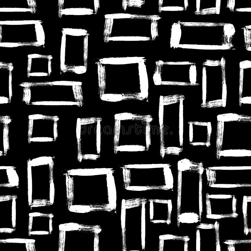 Hand Drawn Ink Squares and Rectangles Seamless Pattern on Black. Trendy ...