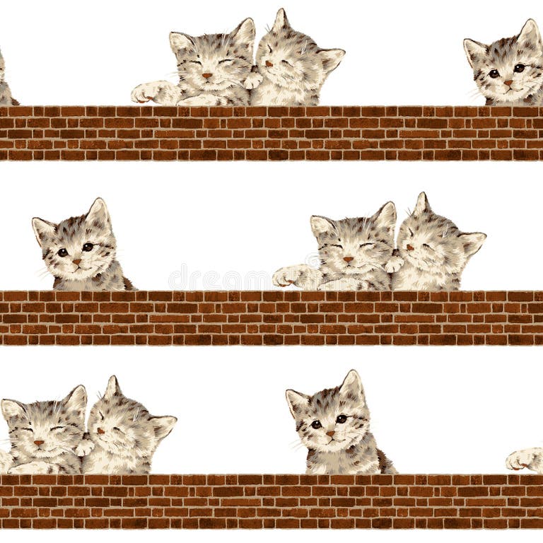 Hand Drawn Innocent and Cute Cat Seamless Pattern, Stock Illustration ...