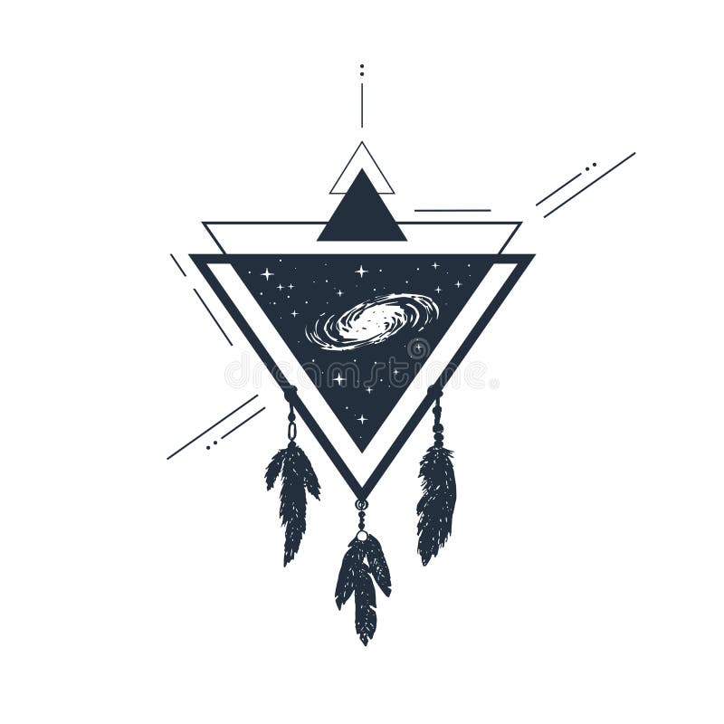 Hand Drawn Inspirational Label with Galaxy in a Triangle Textured ...