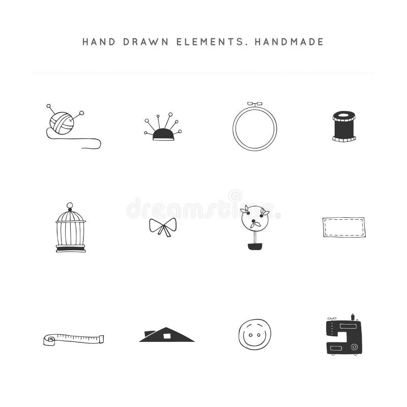 Hand Drawn Isolated Objects. Vector Set of Handmade Logo Elements Stock ...
