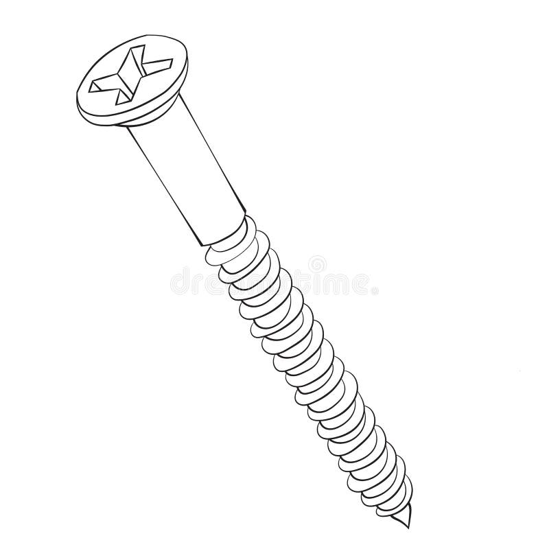 Hand Drawn Isolated Screw. Black and White. JPEG Raster Image Stock ...