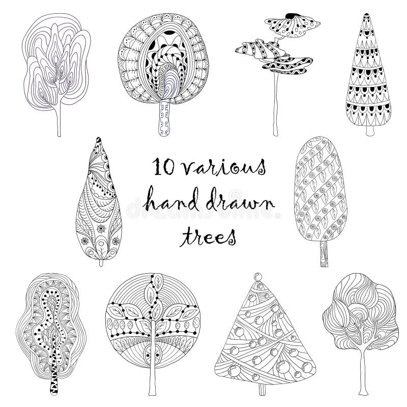 Hand Drawn Isolated, Sketch, Doodle Trees Set Stock Vector ...
