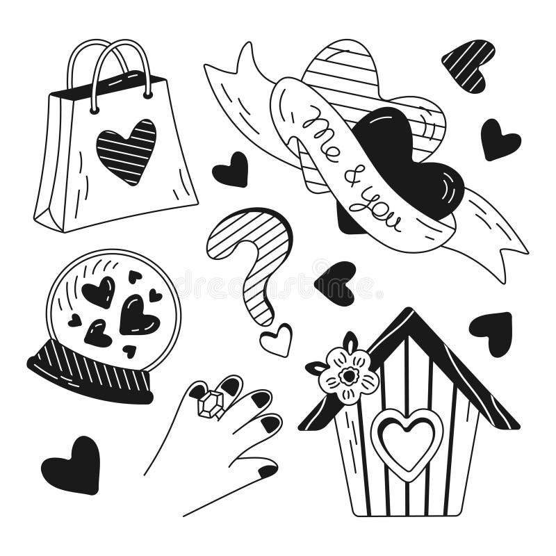 Hand Drawn Items for Valentine S Day Illustration and Vector Stock ...