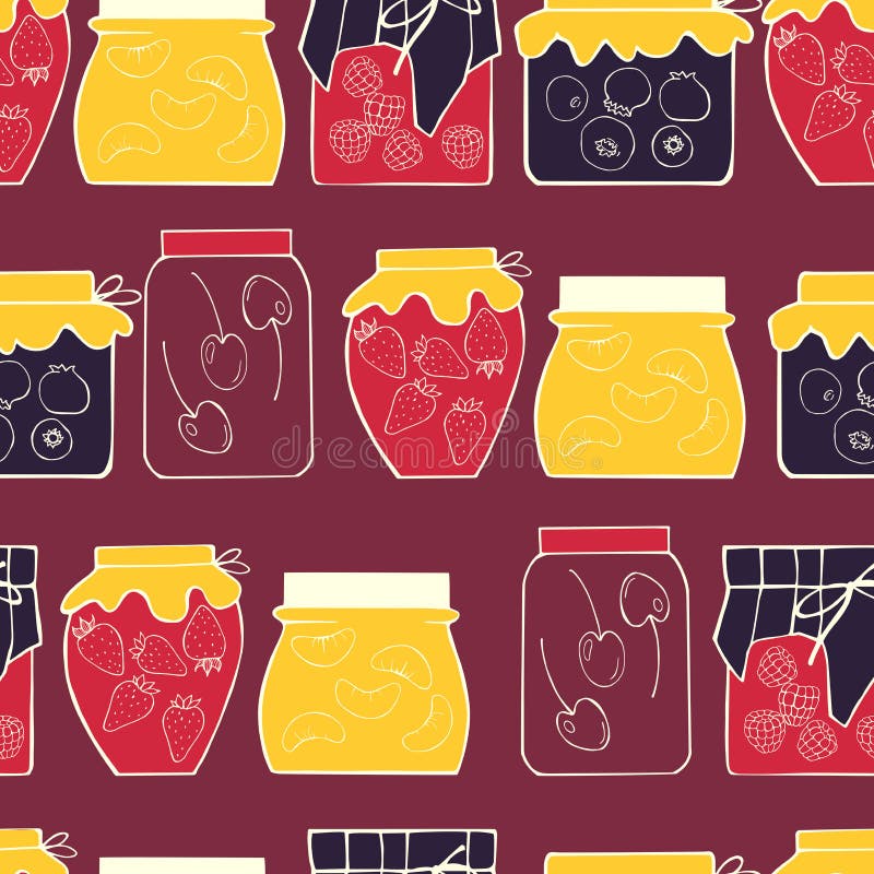 Hand-drawn Jam Jar. Vector Seamless Pattern Stock Vector - Illustration ...