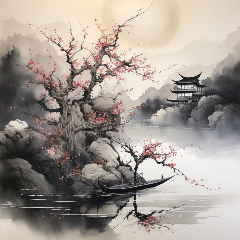 Hand Drawn Japanese Sumi-e Bird Painting Stock Illustration ...